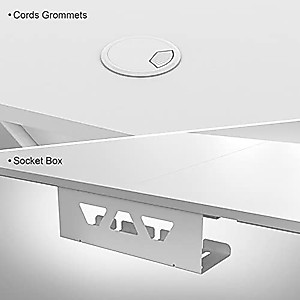 DESIGNA White Gaming Desk 63 inch, Large Gaming Tables Gamer Pc Workstation K Shaped Game Station with Free Mouse Pad, Gaming Handle Rack, Cup Holder and Headphone Hook, Carbon Fibre Surface