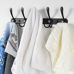 Coat Rack Wall Mounted, Coat Hanger Wall 5 Tri Hooks Heavy Duty Stainless Steel Coat Hook Rail for Coats Towels Purse Robes Keys and Hats(Black)