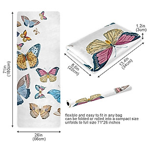 OTVEE Watercolor Butterflies Yoga Mat for Women Non Slip Ultra Thin 1 MM Travel Yoga Mat with Carrying Bag Suede Fitness Exercise Mat for Yoga Pilates Workout Routines Camping