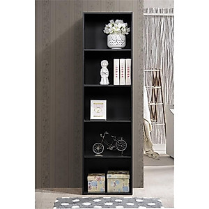 Home Square Five Shelf Wooden Bookcase Set in Black (Set of 2)