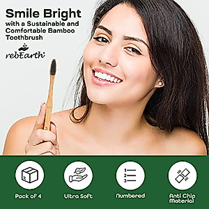 Bamboo Aesthetic Toothbrush Wood Set of 4 | Ultra Soft Bristles | Black Charcoal Infused | American Brand | Upgrade Hygiene & Reduce Waste | Brushes Teeth Care | Earth Friendly | Plant Based