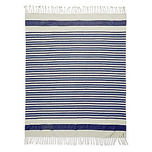 Vera Bradley Women's Recycled Cotton Indoor/Outdoor Throw Blanket, Seaside Stripe Navy - Recycled Cotton, One Size