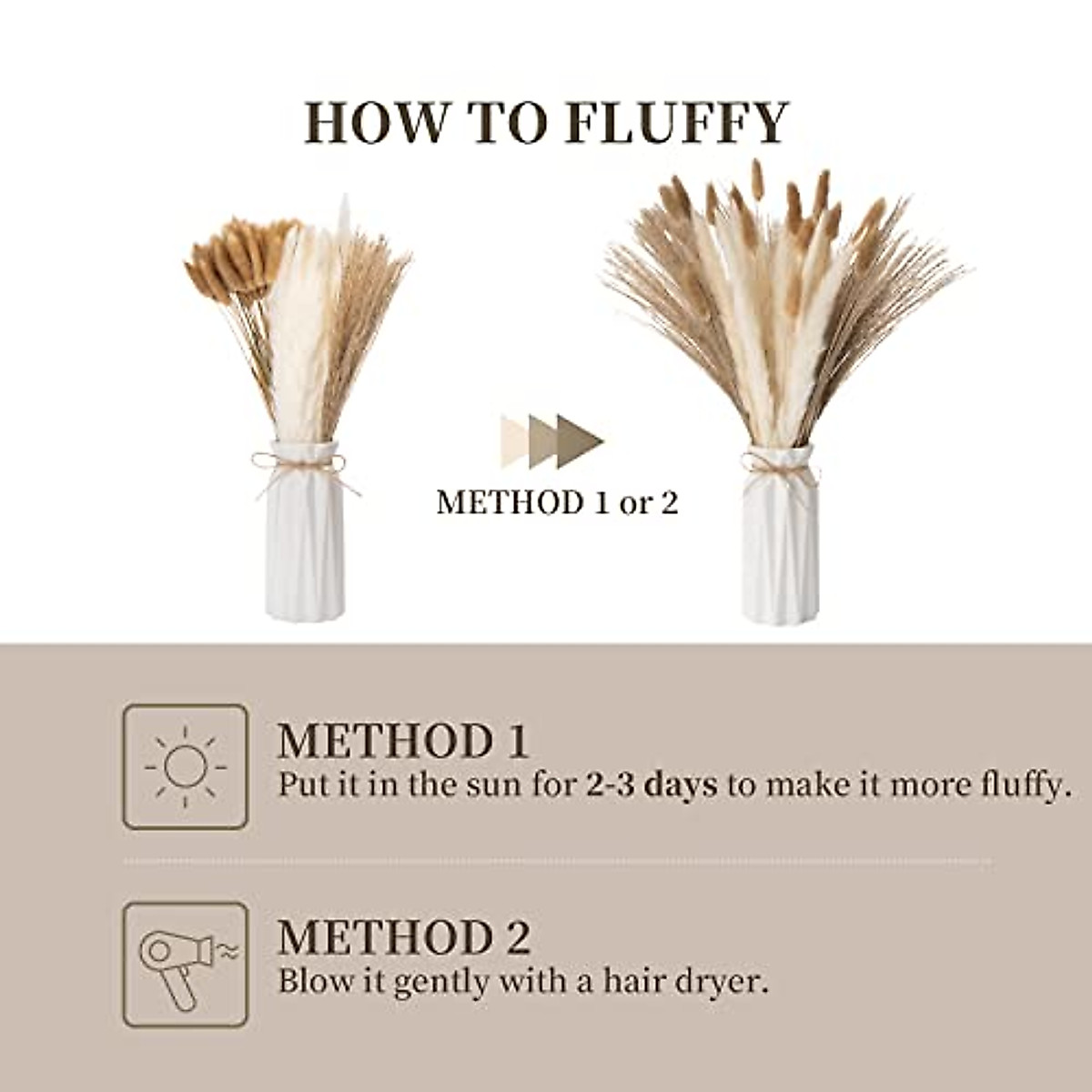 Wemk Pampas Grass with Vase Included, 90Pcs Dried Pampas Grass Decor, Natural Dried Pampas Grass, Fluffy Pampas Grasses for Home Decor Wedding Boho Decor