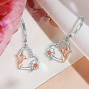 Hummingbird Earrings for Women Daughter Sister 925 Sterling Silver Daisy Flower Hummingbird Dangle Drop Earrings Jewelry Hypoallergenic Leverback Earring Gift for Thanksgiving Day Christmas
