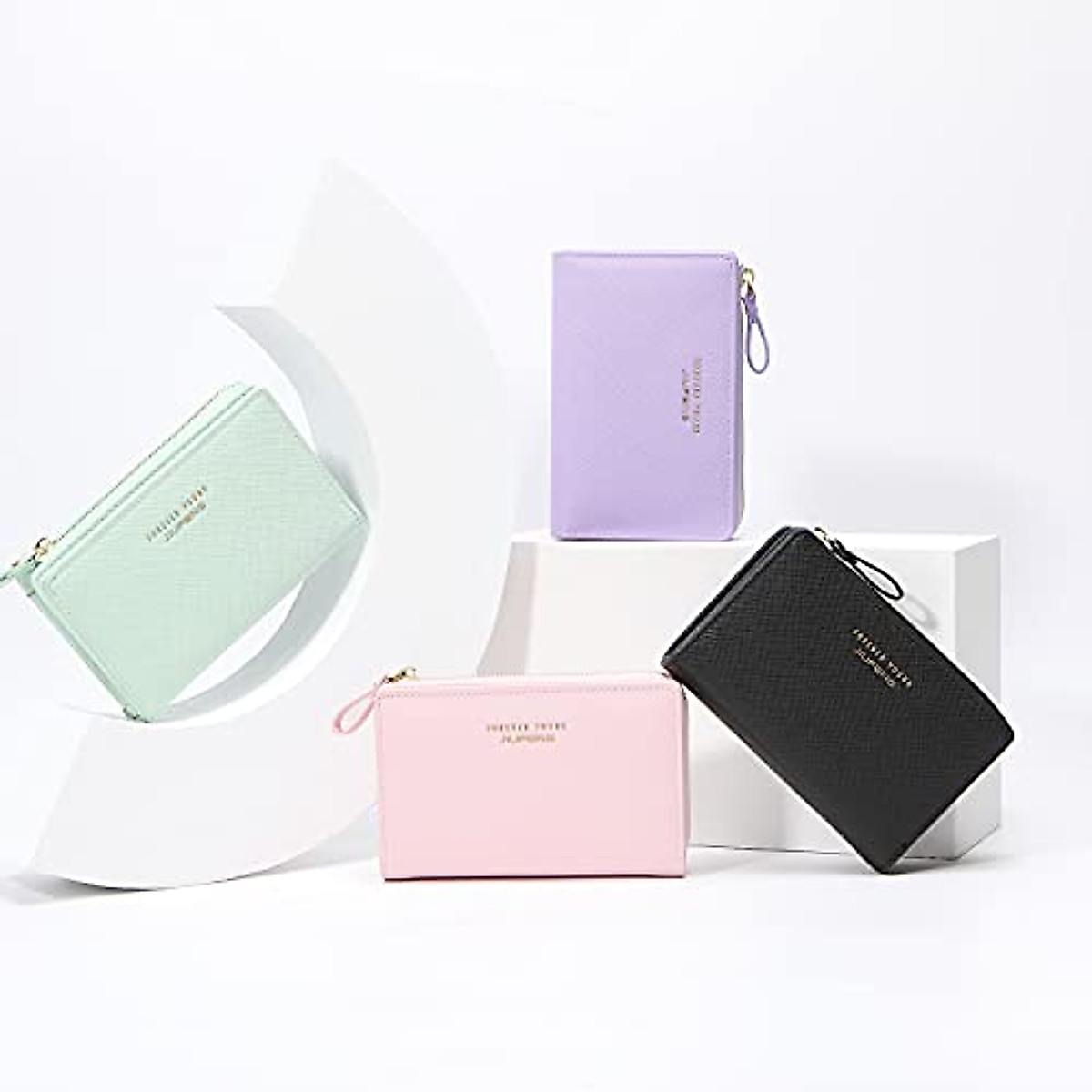 JIUFENG Women Zipper Wallet RFID Blocking Multi Purpose Coin Pouches Credit Card Holder Short Purses (Light Green)