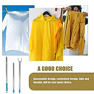 NOLITOY Telescoping Clothesline Prop Clothing Pole Retractable Closet Pole Stick Outdoor Utility Pole Hook Clothes Drying Pole for Garment Coat Hanger Sky-Blue 131cm