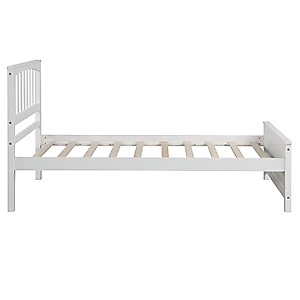 Harper & Bright Designs Twin Bed Frame Wood Slats Platform Twin Size Bed Frame with Headboard, No Box Spring Required Single Platform Bed Frame for Kids (White)
