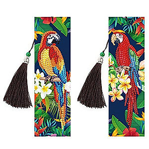 Flower Parrot Diamond Painting Bookmark - pigpigboss 2 Pieces Bookmark Diamond Painting by Numbers for Adult Colorful Parrot Diamond Painting Bookmark Art for Kid Book Decor (21 X 6 CM)