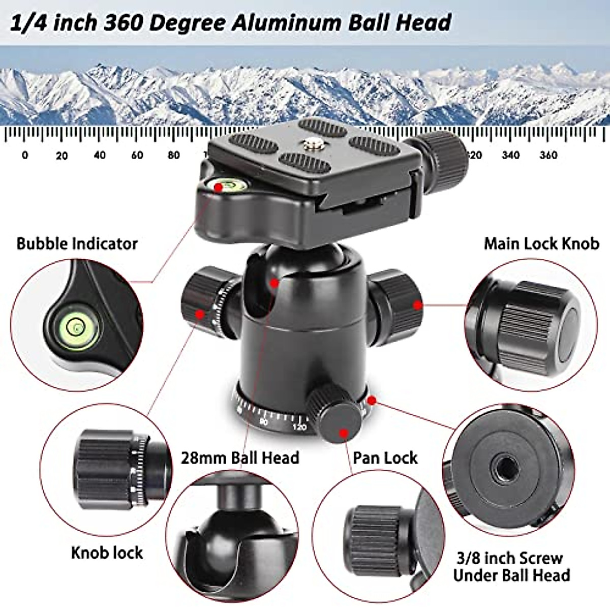 Alwayside Camera Tripod with Phone Holder and Bag, Aluminum Travel Tripod for Camera, DSLR Camema Tripod, Compact Professional Camera Tripod Monopod with 360 Panorama Ball Head, 1/4 QR Plate