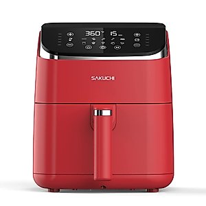 Sakuchi Air Fryer Large 5.8 Quart 10-in-1 Digital Air Fryer Oven Cooker with 10 Preset Cooking Programs, LED Touch Screen, Non-Stick Tray Basket, Pot Dishwasher Safe, 1500W (Red)
