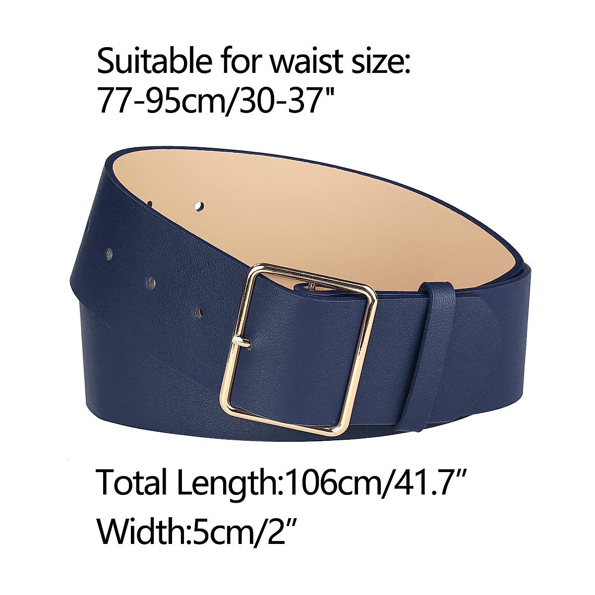 Allegra K PU Leather Belts for Women Metal Pin Buckle 2 inches Wide Belt for Dress Pants Fit waist 77-95cm/30-37 Nany Blue
