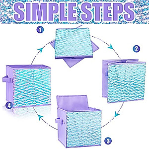 10 Pieces Fabric Foldable Purple Basket Cube Storage Organizer Bins Storage Cubes Toy Organizers and Storage for Nursery Home Bedroom Drawer, 11 x 11 x 11 inches