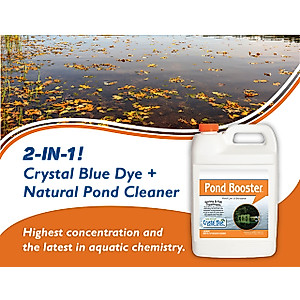 Crystal Blue Pond Booster - Crystal Blue Pond Dye & Natural Pond Cleaner Combo - Treats up to 1 Acre - Crystal Blue Water While Reducing Muck & Sludge - 1 Gallon