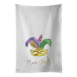 Caroline's Treasures WDK4663WTKT Yellow Mask Mardi Gras White Kitchen Towel Set of 2 Dish Towels Decorative Bathroom Hand Towel for Hand, Face, Hair, Yoga, Tea, Dishcloth, 19 X 25, White