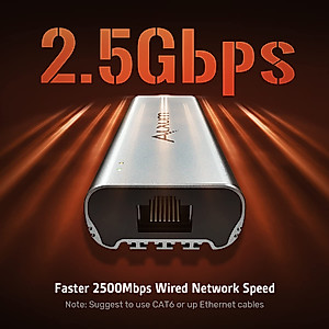 Alxum 2.5 Gigabit Ethernet Adapter, 2.5 Gigabit Network Adapter with RTL8156B up to 2.5G 2500Mpbs, Backward Compatible on 1Gbps/100Mbps, Aluminum Case