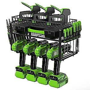 Power Tool Organizer,Tool Organization, PUKOKAL 3 Layers Heavy Duty Metal Tool Shelf with Basket, Tool Organizer and Storage Wall Mount, Utility Tool Rack for Screwdriver Pegboard Shed Workshop