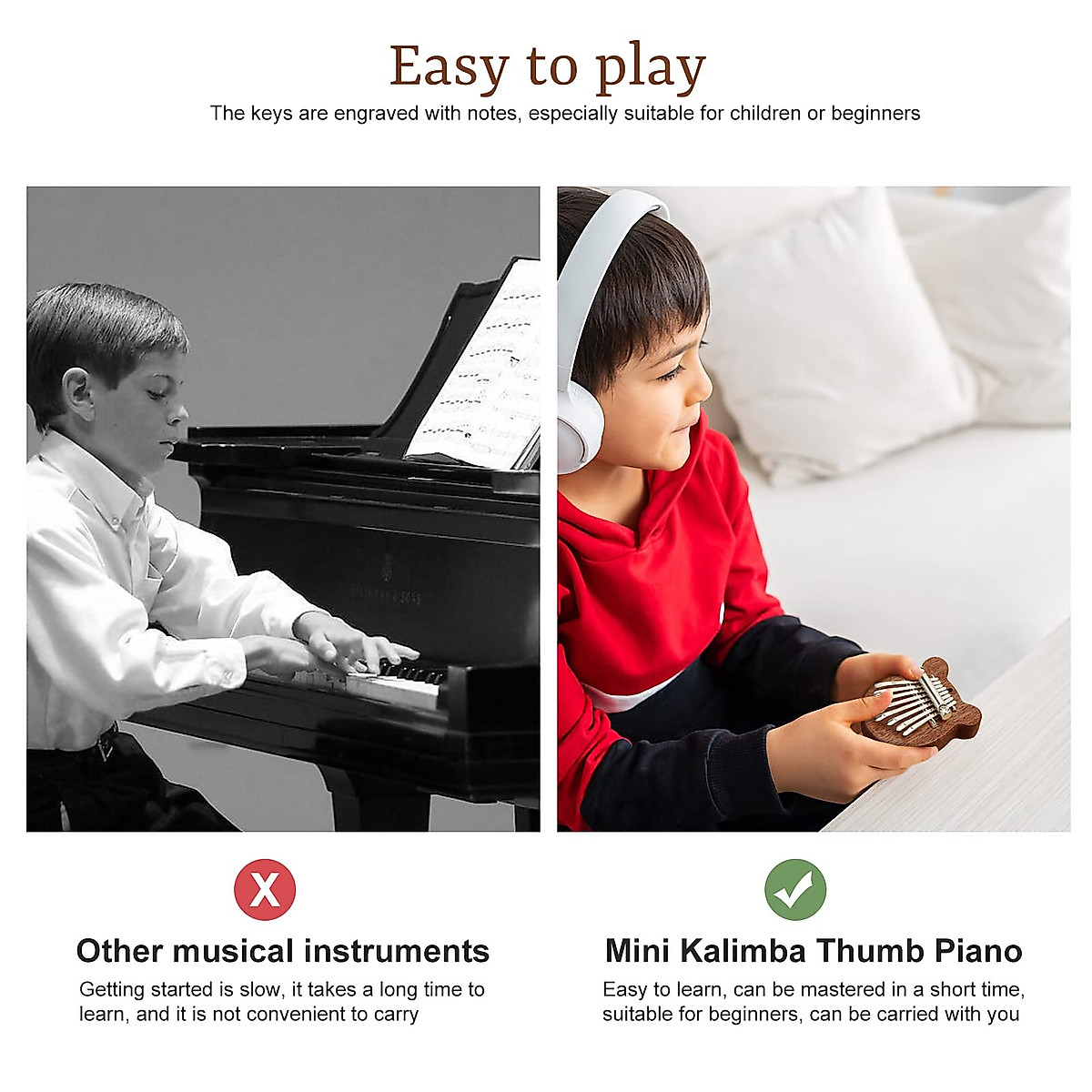 Mini Thumb Piano, 8 Key Mini Kalimba Finger Piano, Portable Marimba Musical Thumb Piano with Lanyard, Solid Wood Musical Good Accessory Pendant Finger Piano Gift for Kids & Adults Beginners (Bear)