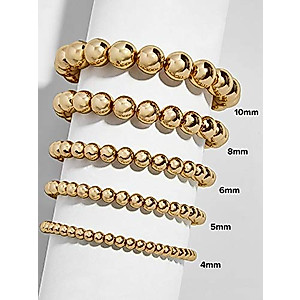 FUNOJOY Gold Plated Beaded Bracelets for Women Fashion Beads Elastic Bracelet Beaded Stackable Bracelets Pack, Birthday, Mother's Day, Christmas Gift for Women