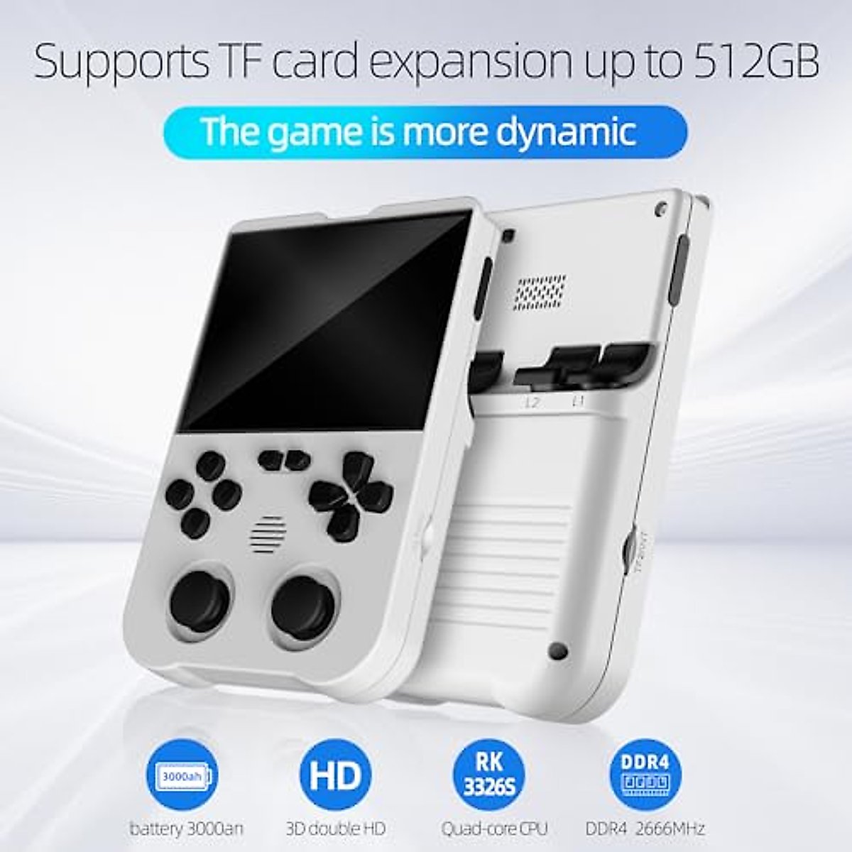XU10 Retro Handheld Game Consoles, 3.5 inch IPS Screen, XU10 with a 64G Card Pre-Loaded 8000 Games, Support 20+ Kinds of Games Formats, with 3000 mAh battery life 6-8 hours White