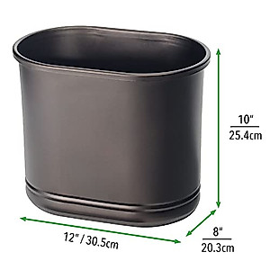 mDesign Small Metal Oval 2.5 Gallon Trash Can, Decorative Wastebasket, Garbage Trashcan DustBin for Bathroom, Bedroom, Bedroom, Kitchen, Office, Waste, Refuse, Recycling, Vivi Collection, Bronze