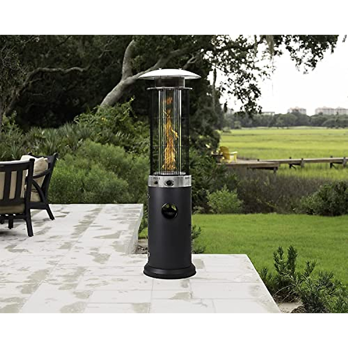 Golden Flame Resort Model 40,000 BTU Round Spiral-Flame Glass Tube Patio Heater with Rich-Mocha Finish (Propane)