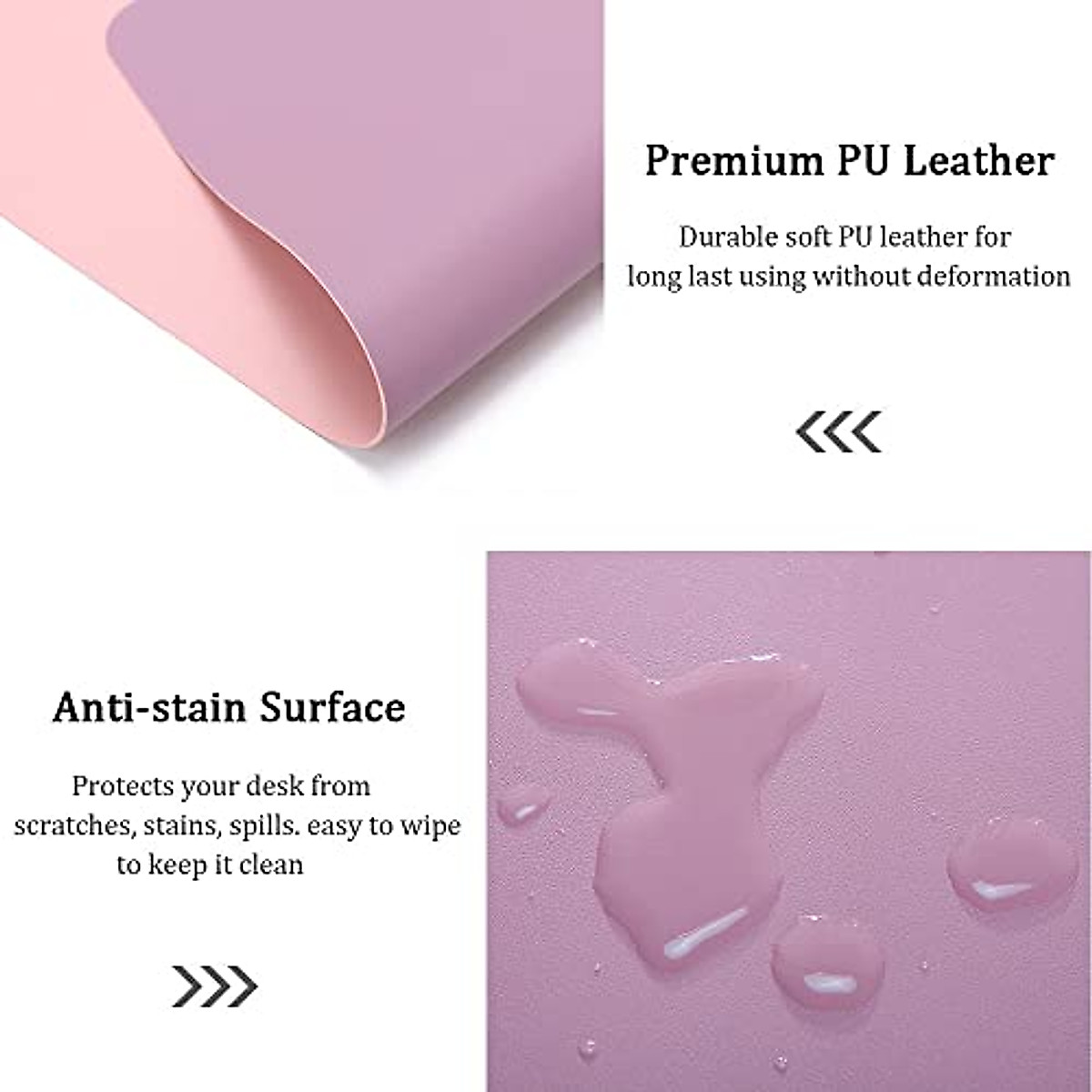 Large Desk Pad Mouse Pad, 35.4x15.75 Inches Non-Slip PU Leather Desk Mouse Mat Waterproof Desk Pad Protector Gaming Writing Mat for Office Home Desks (Pink+Purple)