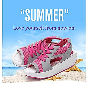 DEHIWI Muffin Sole Sandals Thick Sole Wedge Heel Breathable Rocking Shoes Women's mesh Shoes Comfort Sports Casual Women's Shoes (Fluorescent Green,40)