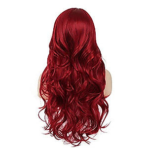 Tseses Red Wigs Long Curly Wavy Wigs for Women Side Part Natural Looking Cosplay Halloween Synthetic Fiber Wig (Red)