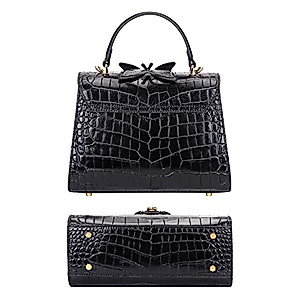 PIJUSHI Designer Handbags for Women Crocodile Leather Crossbody Satchel Bag with Butterfly(66297 Black)