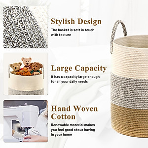 Jolitac 58L Large Woven Laundry Hamper, Laundry Basket with laundry Bag Blanket Basket Tall Wicker Laundry Baskets for Clothes Pillows Towels Shoes in Living room Bedroom, 15" x 20"