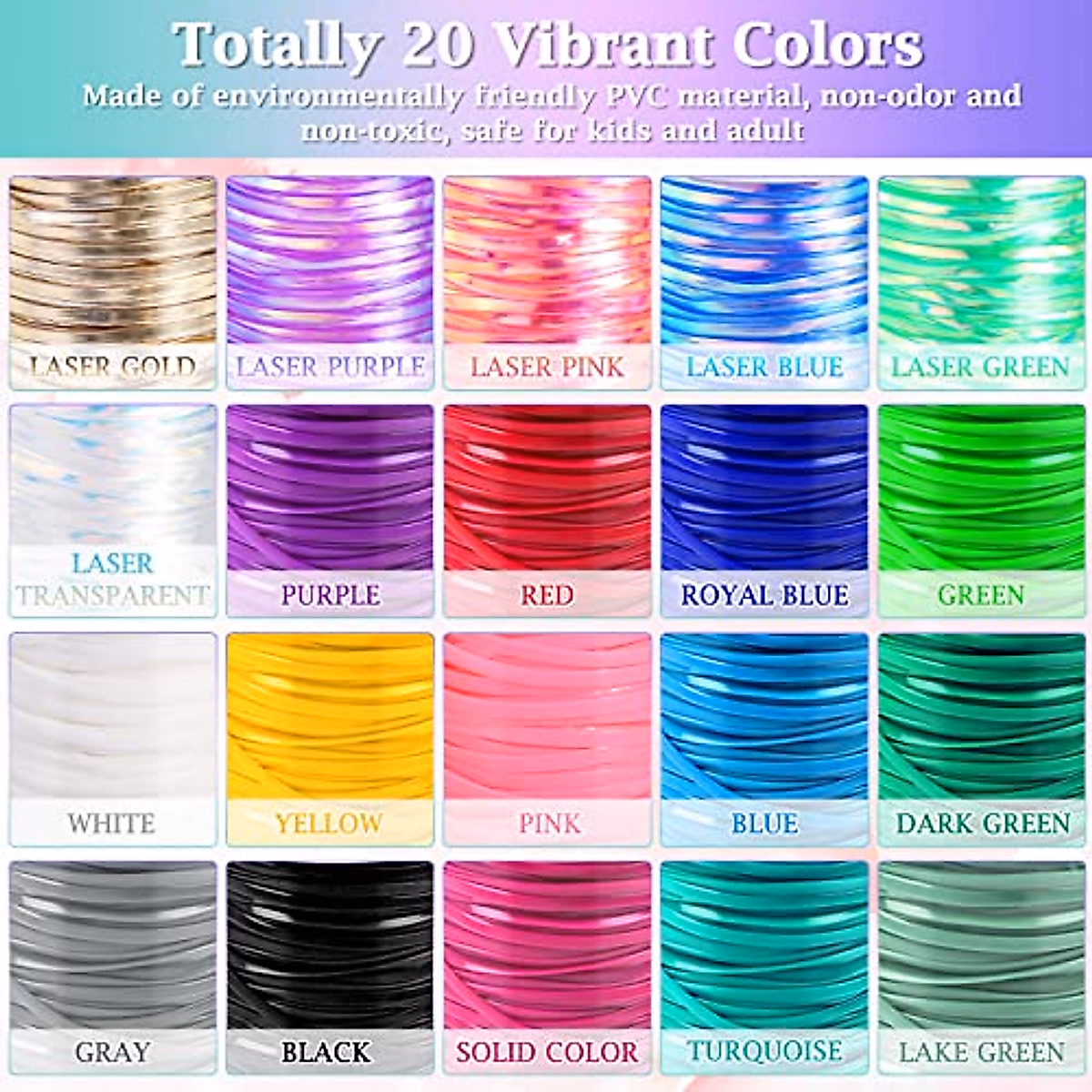 Cridoz Boondoggle Lanyard String Kit with 20 Rolls Plastic Lacing Cord and 50Pcs Keychain Lanyard Accessories, Gimp String Weaving Kit for Keychain Crafts, Bracelet and Lanyards