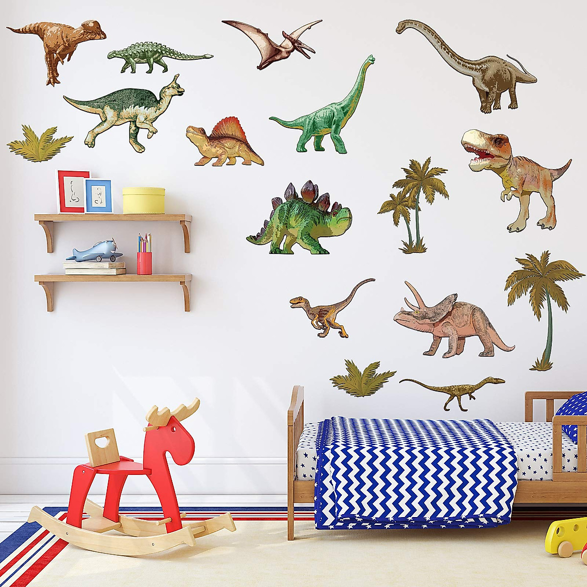 12 Pieces Glow in The Dark Dinosaur Wall Decals Dinosaur Glow Wall Stickers and 4 Pieces Coconut Trees Stickers for Kids Room Bedroom Living Room Classroom Home Decoration