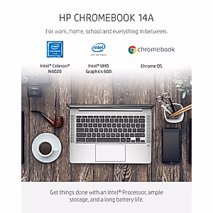 HP Chromebook 14 Laptop, Intel Celeron Processor, 4 GB RAM, 32 GB eMMC, 14” HD (1366 x 768) Touchscreen, Chrome OS, Webcam & Dual Mics, Work, Entertainment, Long Battery Life (14a-na0130nr, 2021)