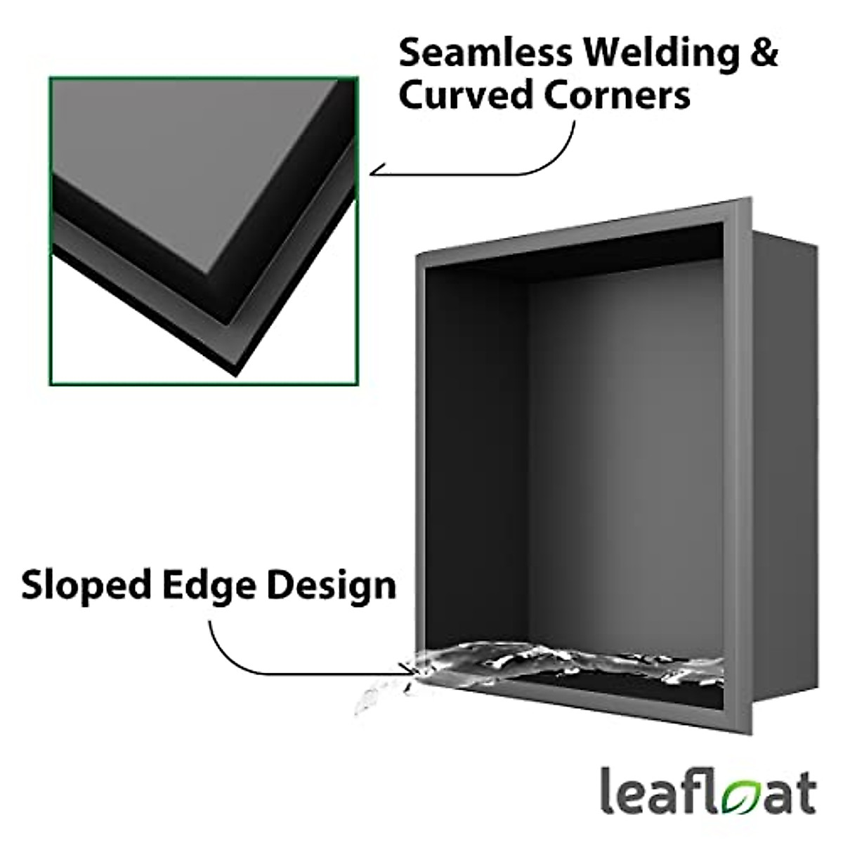 leafloat Black Nano Bath Niche Stainless Steel, 12"x12"x4", Signle Layer, Recessed, 18 Gauge T304 Stainless Steel, Satin Finish,Bathroom Recessed Niche, cUPC Listed
