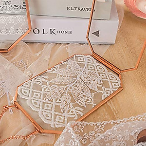 NCYP Wall Hanging 4X6 Inches Octagon Rose Gold Glass Frame for Pressed Dried Flowers, Handmade Double Glass Pure Copper Herbarium Frame, Floating Frame Style, Glass Frame Only