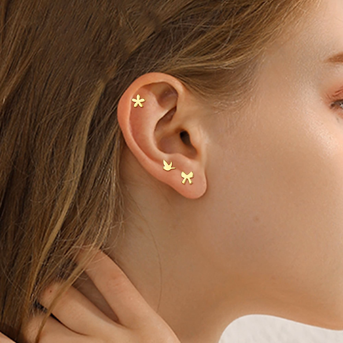 Drperfect 24 Pairs Stainless Steel Stud Earrings Set for Women Men Heart Butterfly Cat Flower Bar Cross Star Moon Snake 20G Cartilage Earrings Hypoallergenic Flatback Earrings Piercing Jewelry