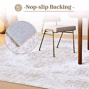 XLUEZ Area Rug 6x9 Living Room Rug, Machine Washable Vintage Distressed Medallion Rug Non-Slip Soft Low Pile Large Indoor Rugs for Bedroom Kitchen Dining Room Office(Beige,6'x9')