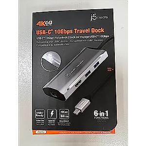 j5create USB C Hub - 4K 60Hz HDMI, 2 USB-A 10Gbps, USB-C 10Gbps with PD 100W, Ethernet, | Multiport Adapter for MacBook, ChromeBook, XPS, Surface Pro (JCD392)