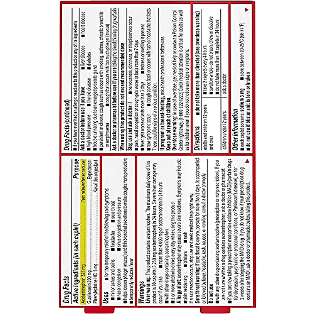 TYLENOL Cold Head Congestion Caplets for Adults, Severe, 24 ea (Pack of 4)