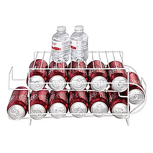 mDesign 2-Tier Metal Wire Standing Pop/Soda and Food Can Dispenser Storage Rack Organizer with Top Shelf for Kitchen Pantry, Countertop, Cabinet - Holds 12 Cans - 2 Pack - White