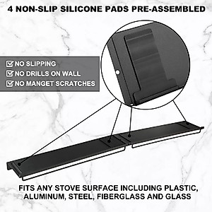 Shelf for Stove Top, Flaovoth 30’’ Shelf for Kitchen Stove Metal Over the Stove Spice Rack with Rail to Prevent Failing, Non Magnetic, Black