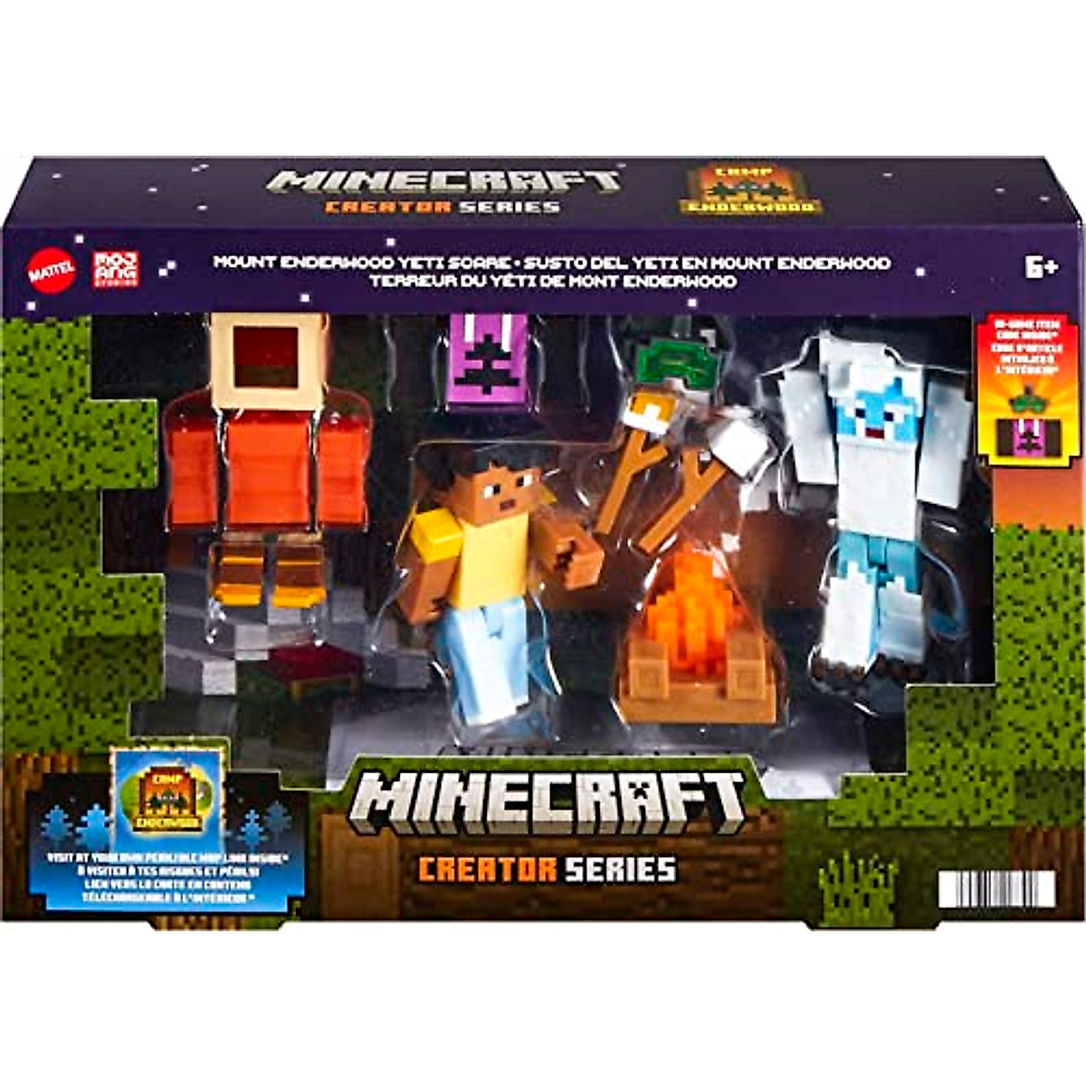 Mattel Minecraft Game, Creator Series Action Figures and Accessories, Camp Enderwood Steve and Mob Figures, Collectible Gift for Kids