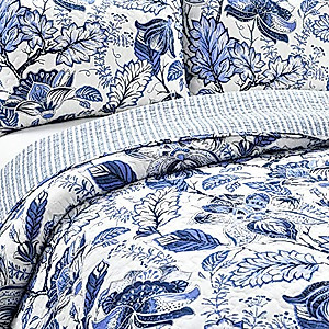 Lush Decor Cynthia Jacobean Quilt 3 Piece Reversible Bedding Set, King, Blue