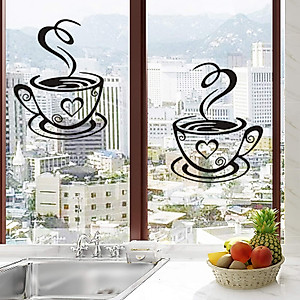 CUNYA 2 Sets Kitchen Wall Decor Stickers, Cups Coffee Time Quotes Decals with Beans Mural, Peel and Stick Wallpaper, DIY Removable Wall Art Decals Mural Posters Home Decor