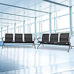 Kinsutie Waiting Room Chair with Arms 3-Seat Airport Reception Bench for Business Hospital Market, Black
