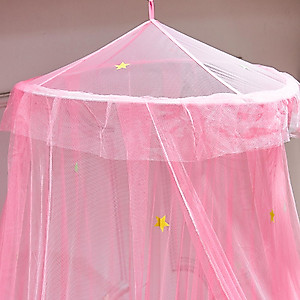 Mengersi Bed Canopy for Girls with Glow in The Dark Stars,Bed Canopy Curtains for Kids Baby Crib Twin Full Queen Size Bed,Canopy for Girls Room Decor,Pink