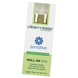 Clean + Easy Small Sensitive Roll-On Wax Refill, for Hygienic Facial And Body Hair Removal Treatment, Great for Sensitive Skin, Ideal for All Skin and Hair Types - 3 Packs