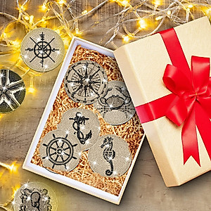 8 PCS Vintage Nautical Diamond Art Coasters Kits with Holder DIY Crab Starfish Compass Diamond Art Coaster Non Slip Coaster for Adults Diamond for Xmas Present