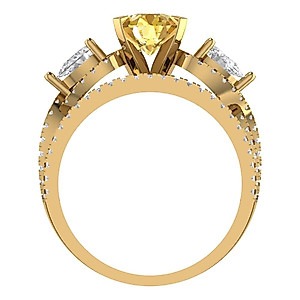 Clara Pucci 2.1ct Round Cut Solitaire 3 stone Real Yellow Citrine Designer Art Deco Statement Wedding Ring Band Set 18K Yellow Gold 10.75