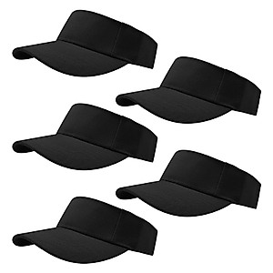 Rbenxia 5 Pieces of Black Adjustable Sport Visors Sun Visor Hats Cap Visors for Women and Men